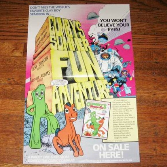 Wall Decor | Rare 1987 Gumby Poster Gumbys Summer Fun Adventure Comic ...